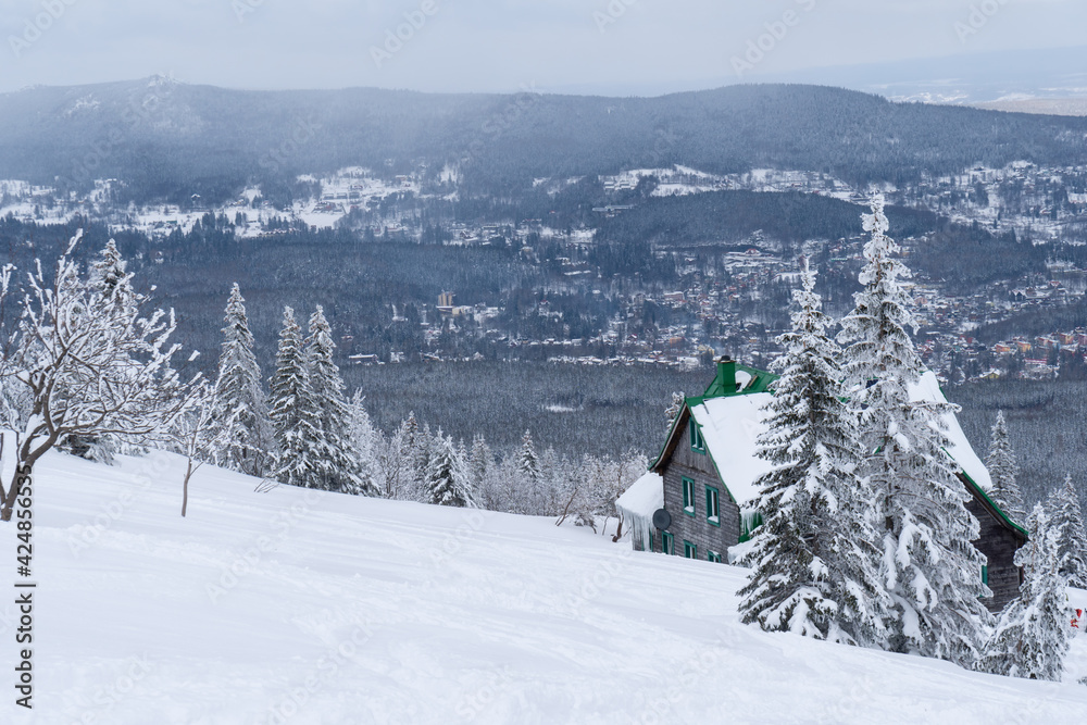 Winter mountain landscape, Poland, Panorama of the Giant Mountains in ...
