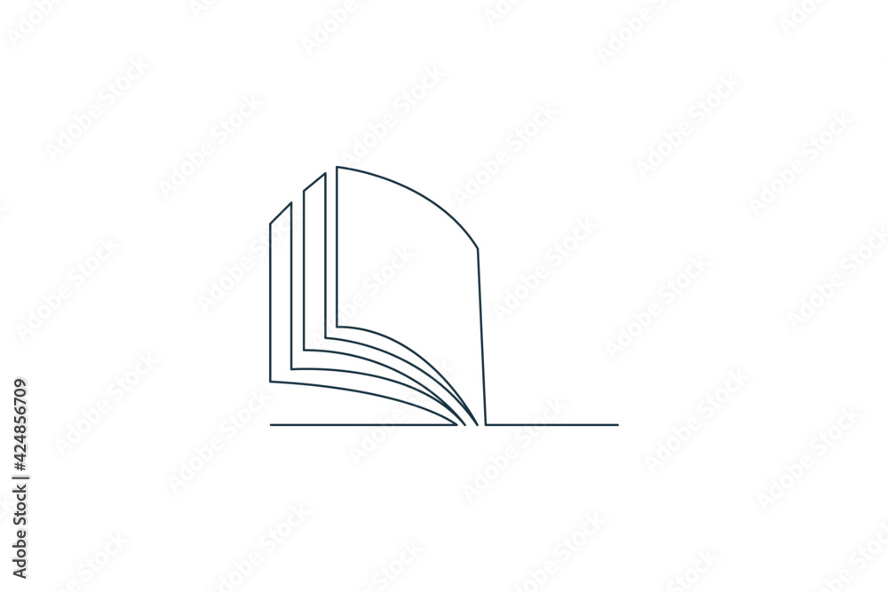 Continuously draw one half line open book with flying pages. Vector ...