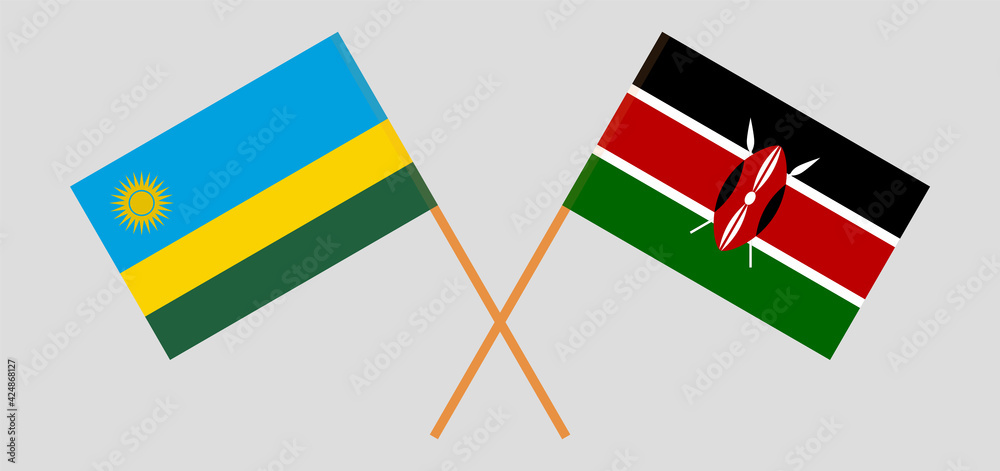 Crossed flags of Rwanda and Kenya. Official colors. Correct proportion ...