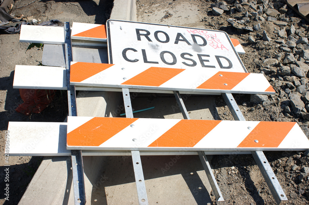 Road closed sign on construction site Stock Photo | Adobe Stock