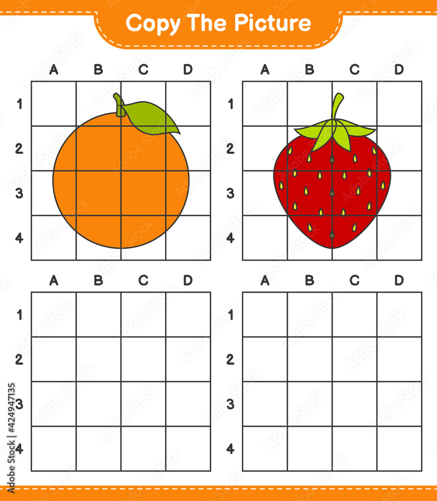 Copy the picture, copy the picture of Fruits using grid lines ...