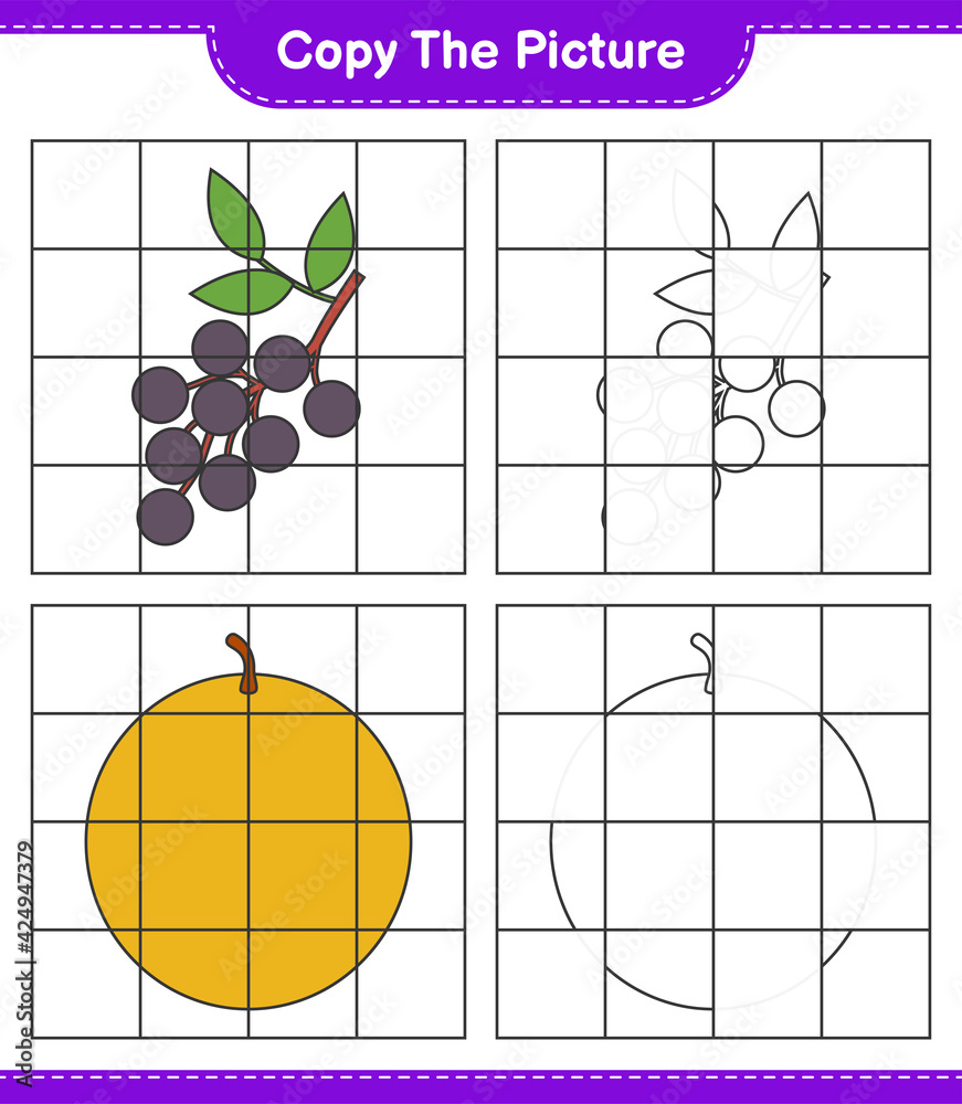 Copy the picture, copy the picture of Fruits using grid lines ...