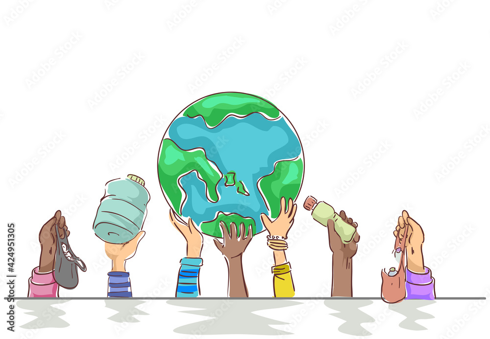 Hands Planet Earth Plastic Waste Illustration Stock Vector | Adobe Stock