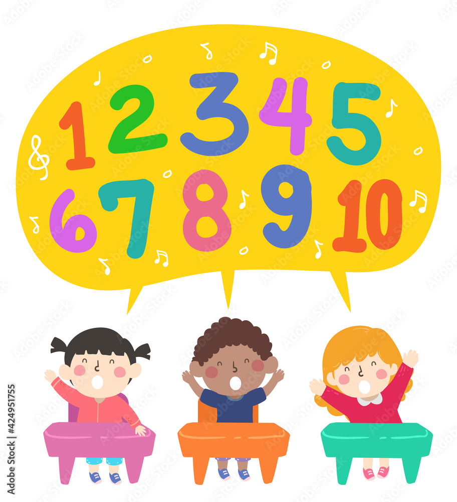 Kids Student Class Singing Numbers Illustration Stock Vector | Adobe Stock
