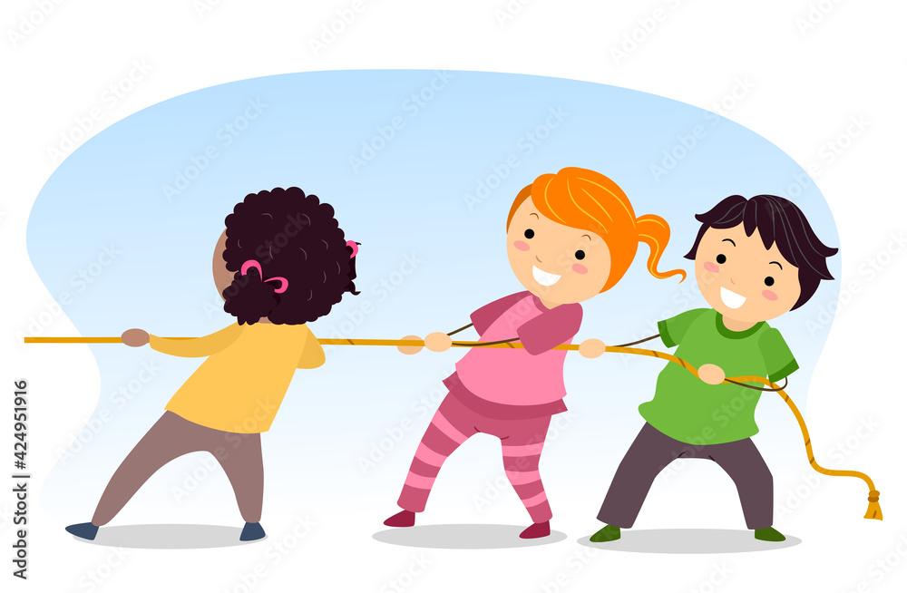 Stickman Kids Pull Rope Illustration Stock Vector | Adobe Stock