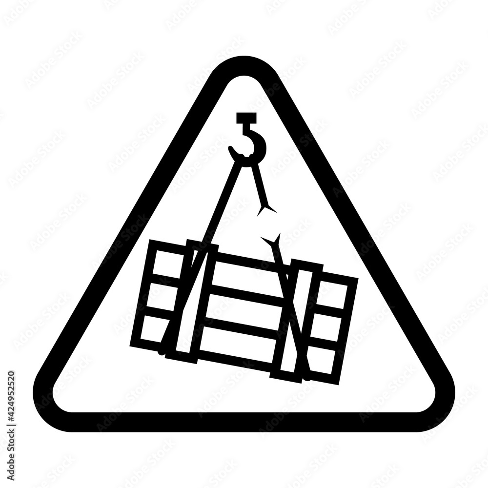 Suspended load warning sign. Vector illustration of black and white ...