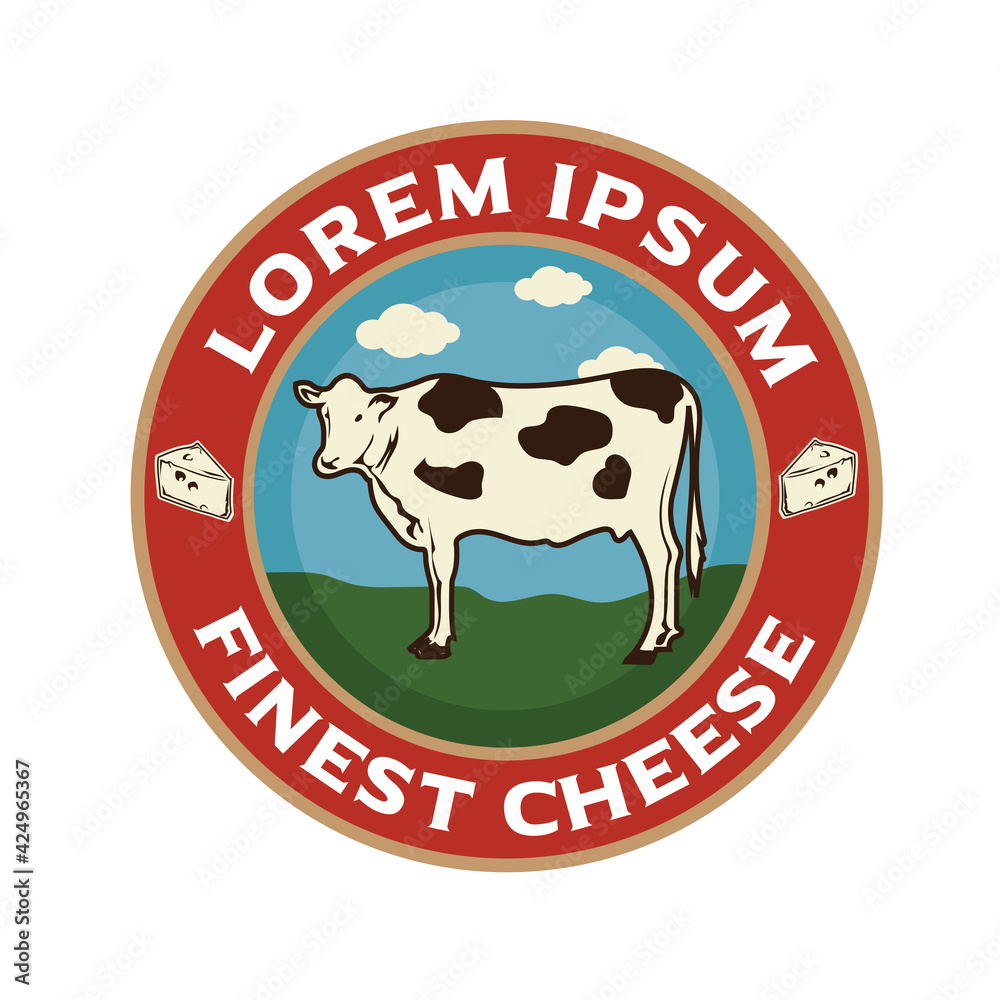 Cheese label with cow icon in the farm yard Stock Vector | Adobe Stock
