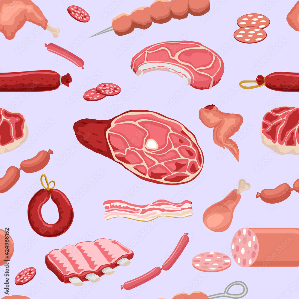 Meat seamless pattern. Meat products background for butcher shop design ...