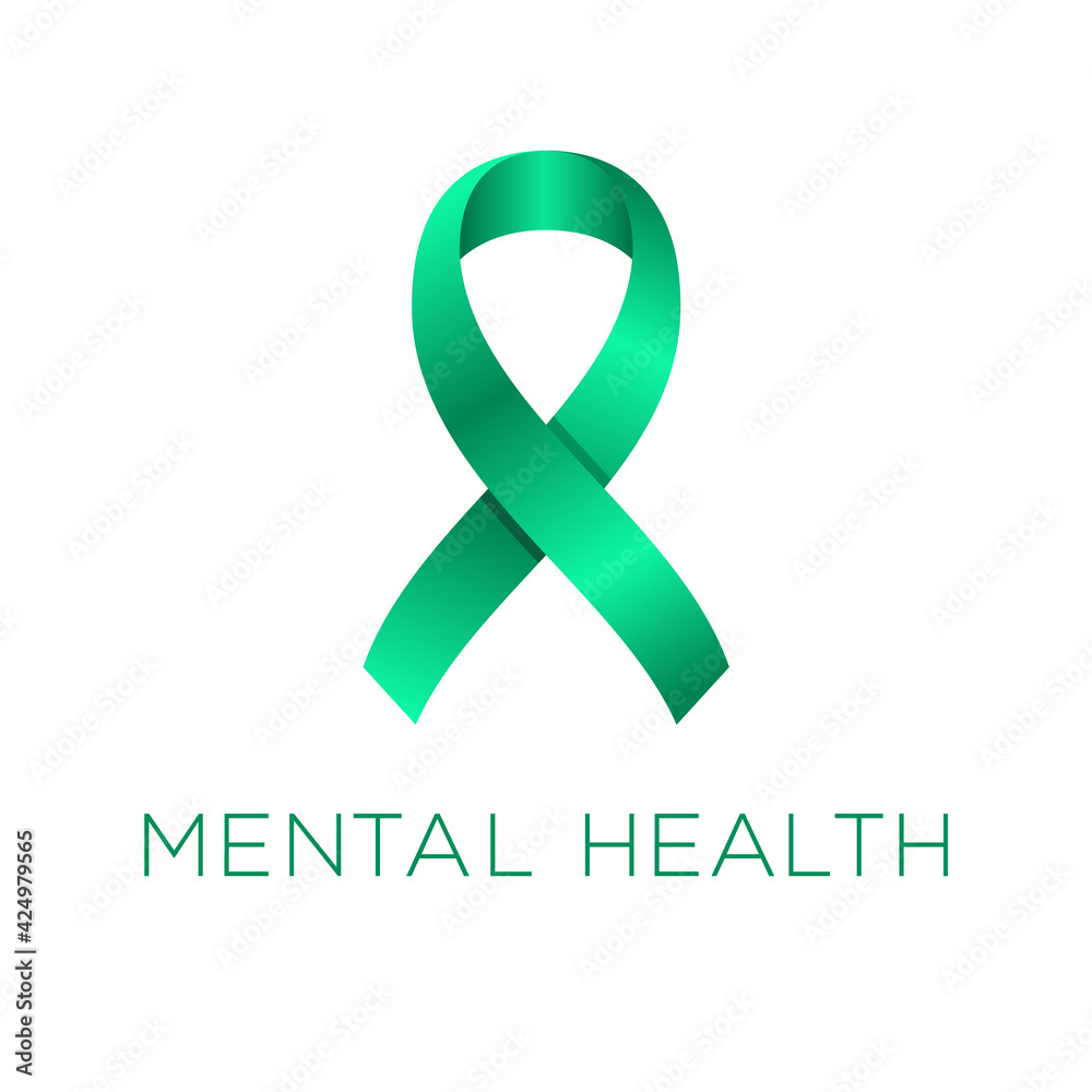 Mental health awareness ribbon. Shiny green satin bow. Mental health ...