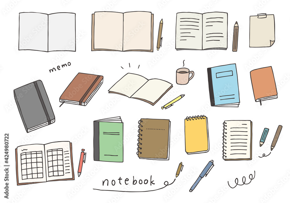 いろんなノートの手描きイラスト（カラー） vector de Stock | Adobe Stock