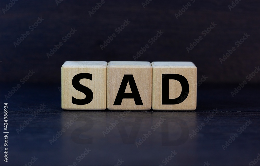 SAD, social anxiety disorder symbol. Concept words 'SAD, social anxiety ...