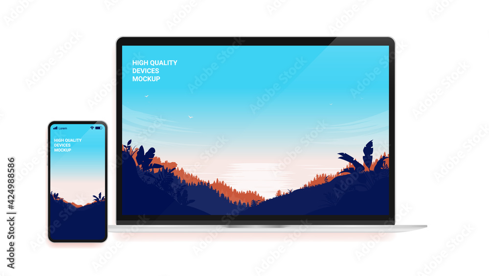 Vector mockup with laptop and smartphone - Computer and phone with ...