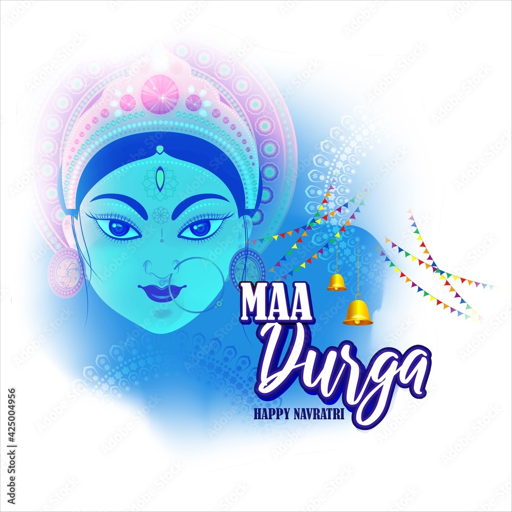 illustration of Goddess Durga Face in Happy Durga Puja, Subh Navratri ...