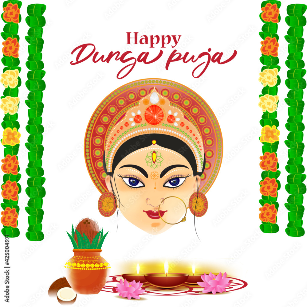 Vetor de illustration of Goddess Durga Face in Happy Durga Puja, Subh ...