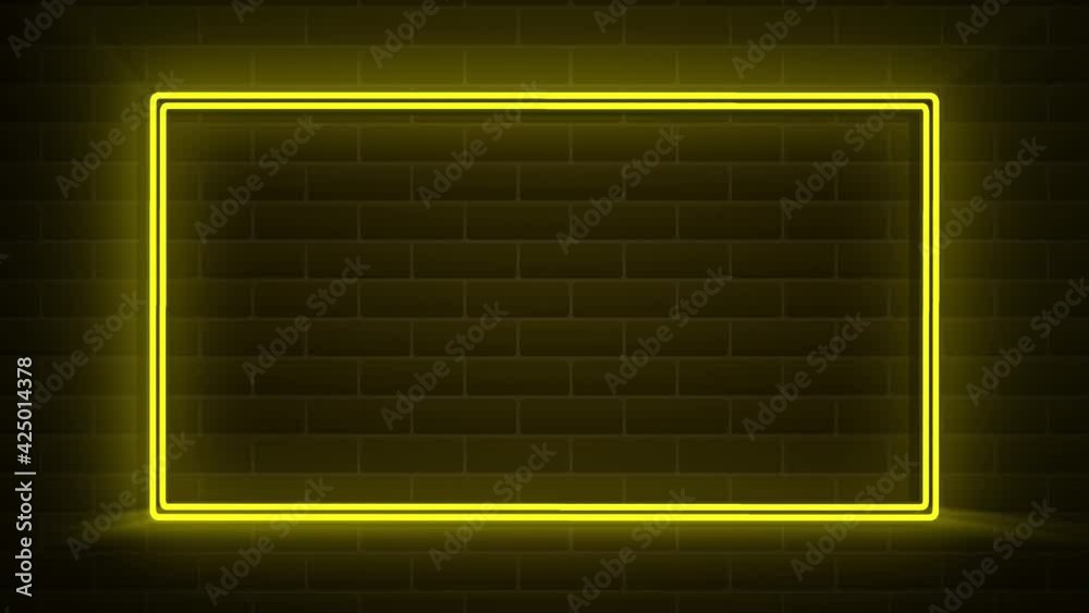 yellow neon frame border background with glowing lines. Fluorescent ...