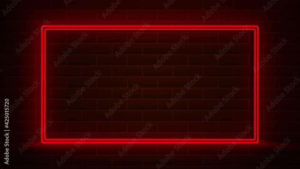 Red neon frame border background with glowing lines. Fluorescent ...