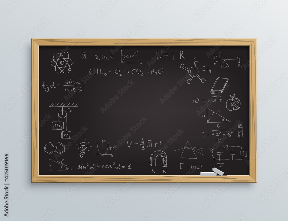 School blackboard with formulas. Board with math, physics, chemistry ...