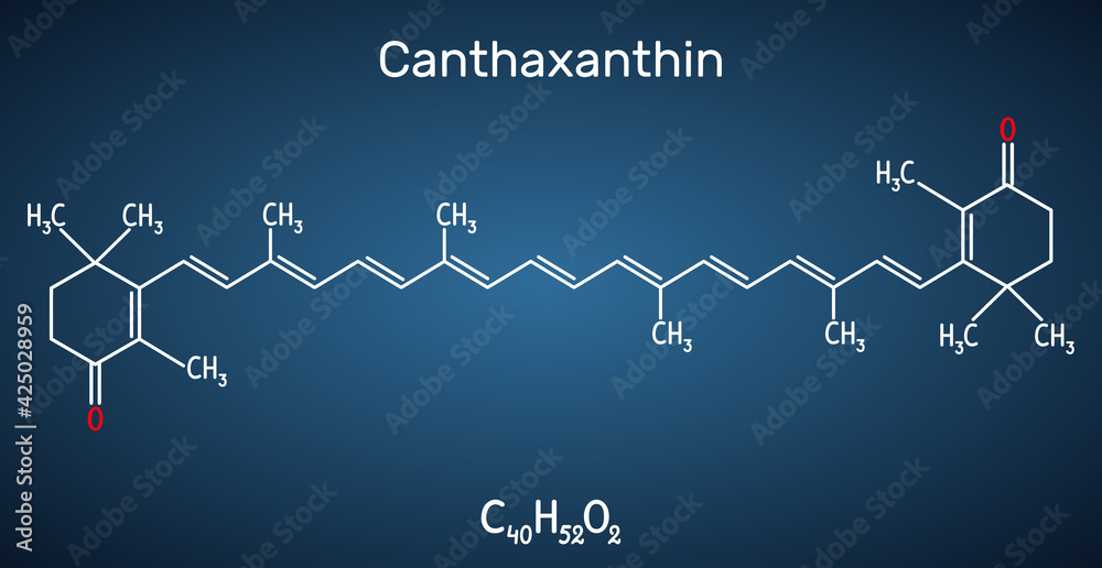 Canthaxanthin, molecule. It is carotenone, keto-carotenoid, terpenoid ...