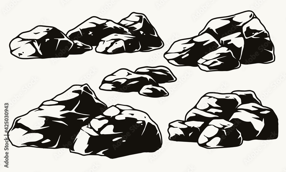 Stones and rocks vintage set Stock Vector | Adobe Stock