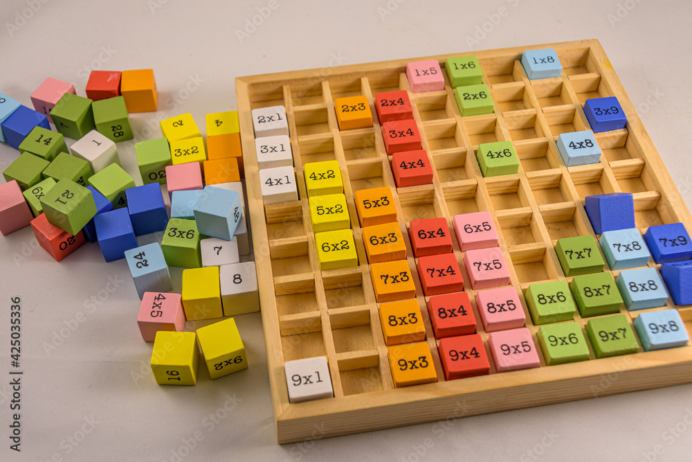 colorful wooden multiplication table on white background Stock Photo ...