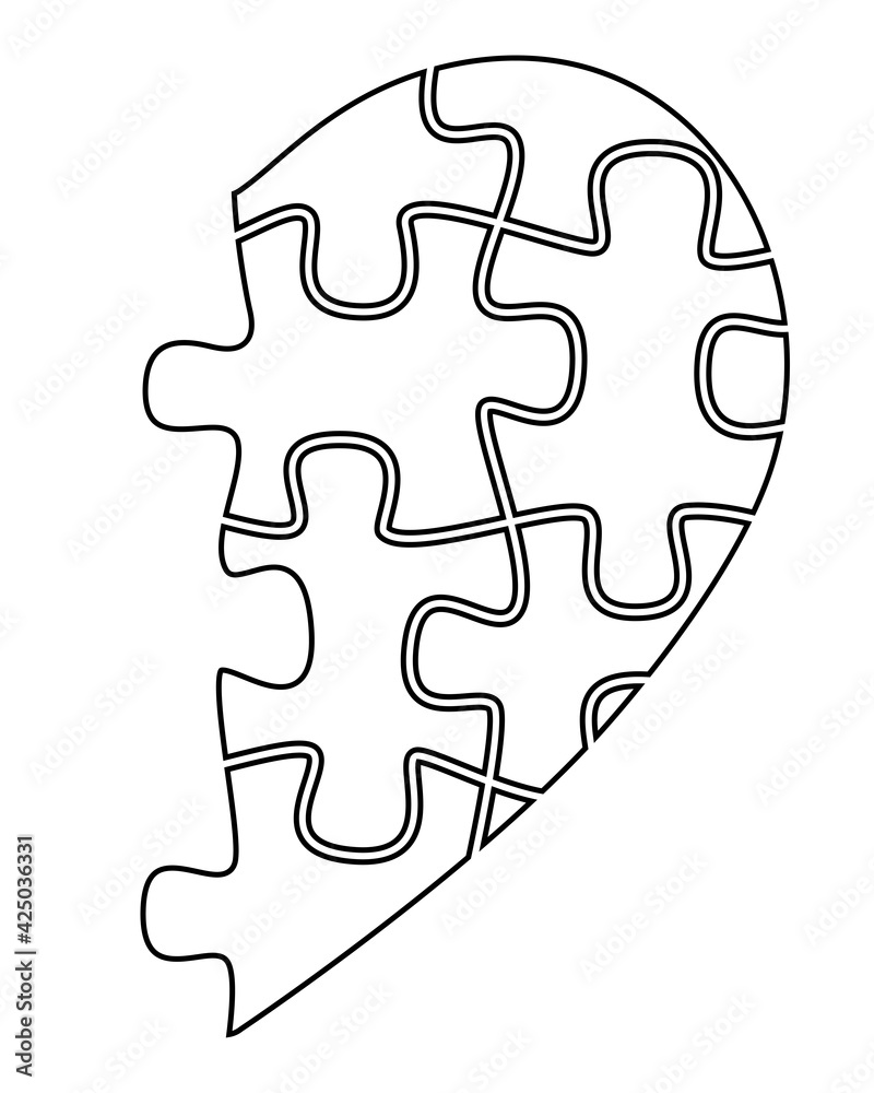 Half heart from puzzles - vector linear illustration with editable ...