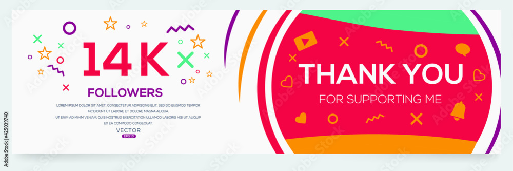 Vetor de Creative Thank you (14k, 14000) followers celebration template ...