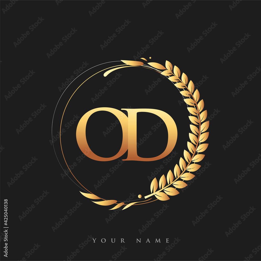 Initial logo letter OD with golden color with laurel and wreath, vector ...
