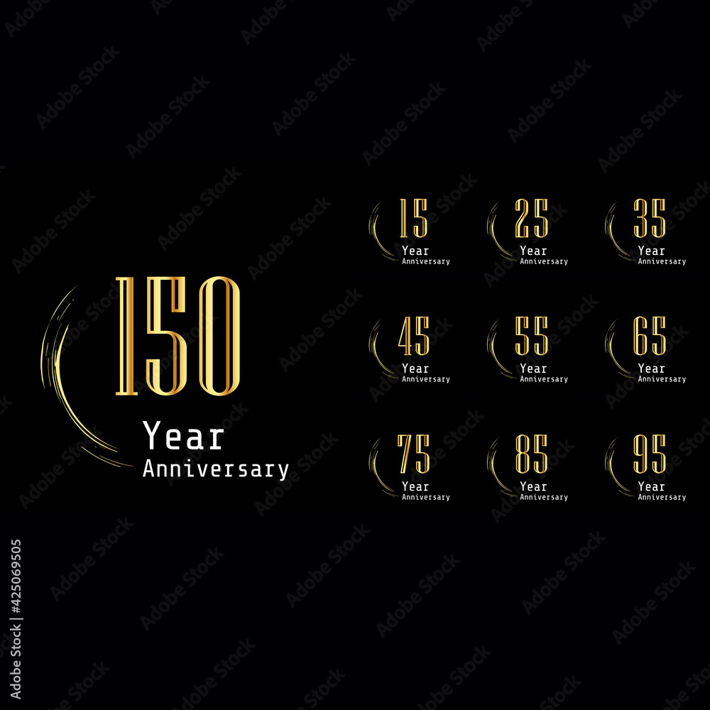 Set Year Anniversary Celebration Gold and Black Background Color Vector ...