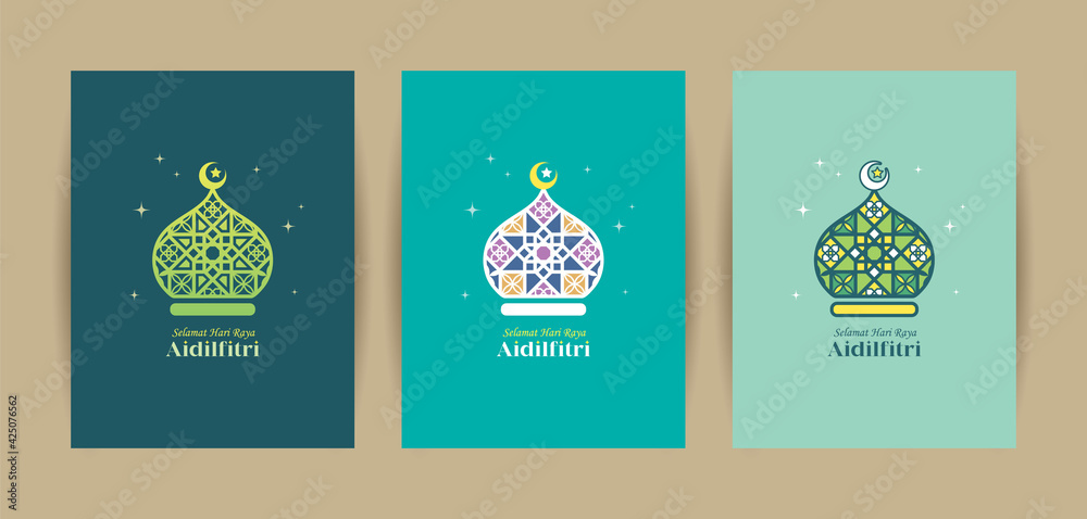 3 different colors of mosque symbol flat design. Hari Raya Aidilfitri ...