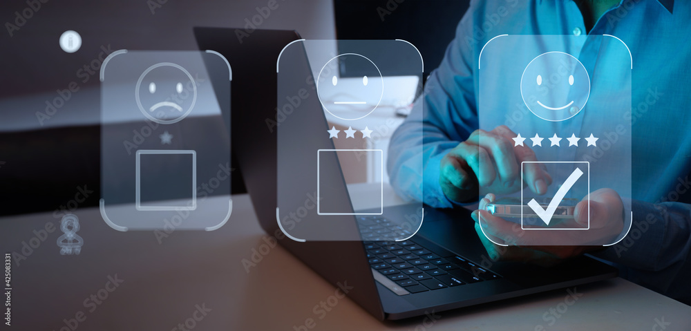 Customer service and Satisfaction concept ,Businessman touching the ...