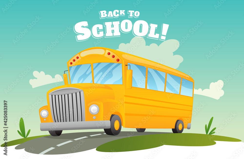 Classic american old school bus. Back to school. Ride on road. Free ...