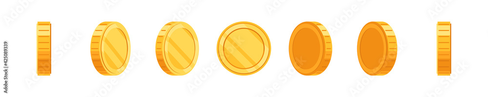 Gold coins at different angles of rotation. Set of icons for the ...