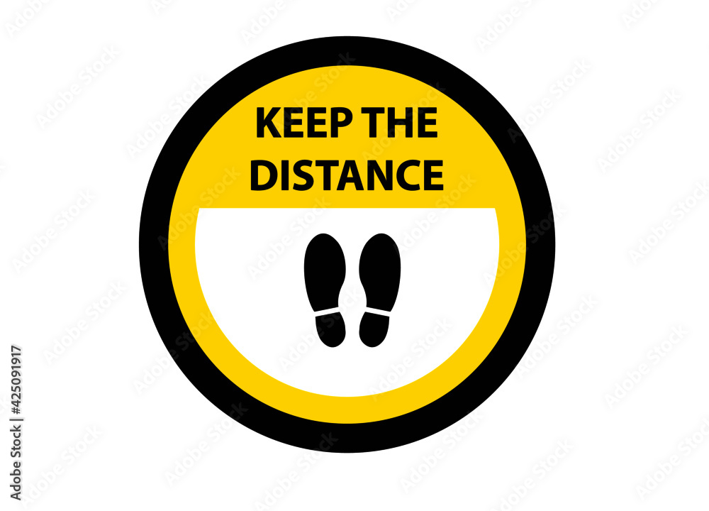 Footprint floor sticker, foot steps in circle, keep distance waiting in ...