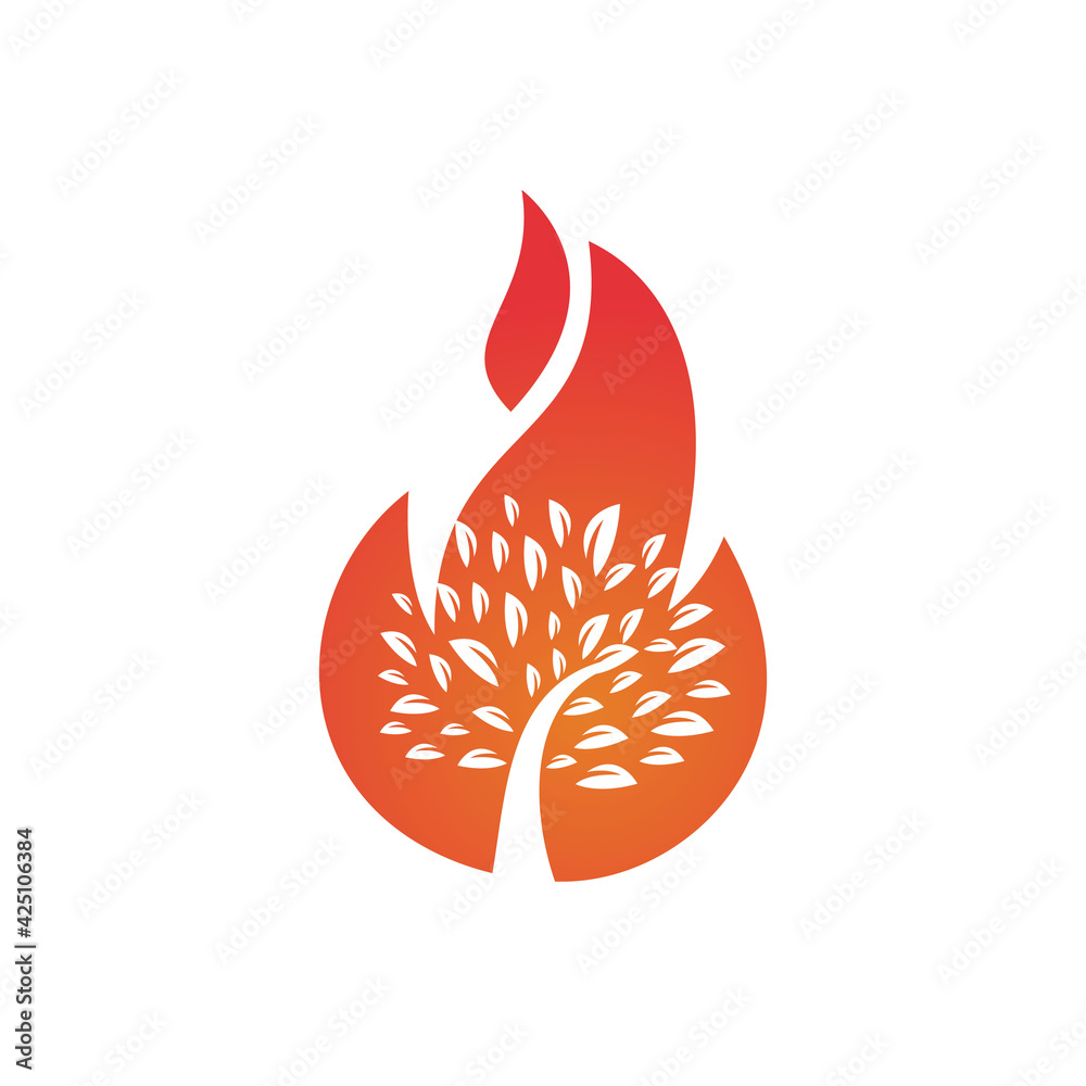 Fire tree vector logo design template. Flame nature icon logo concept ...