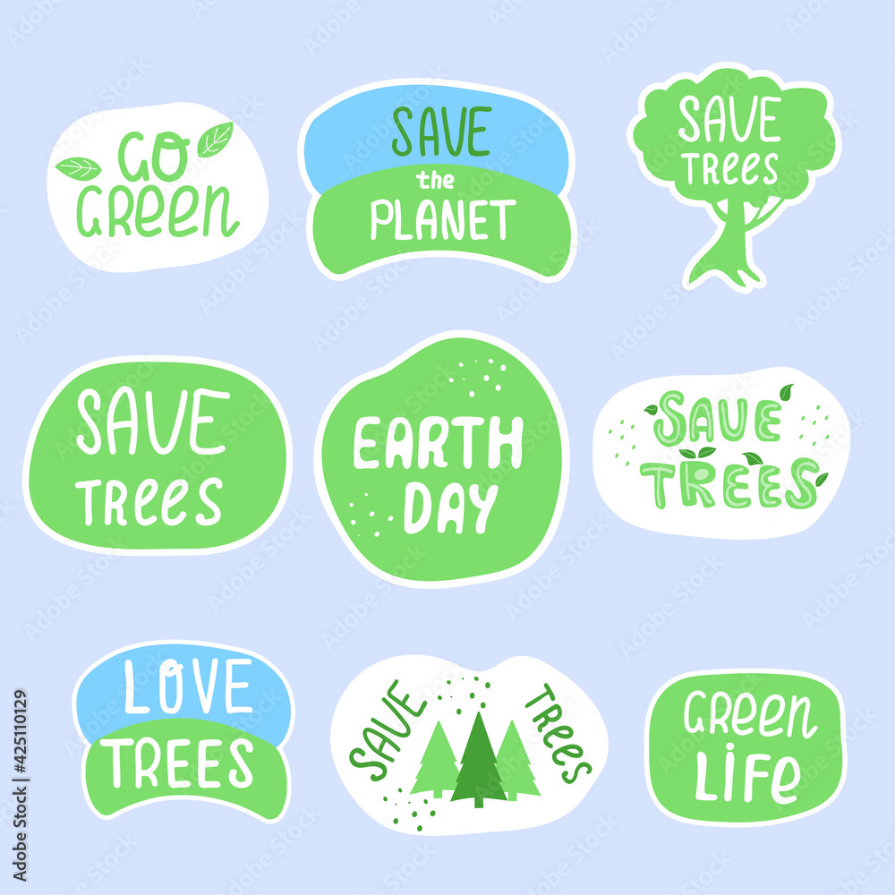 Set of ecological stickers, labels with inskription Earth Day, Save the ...