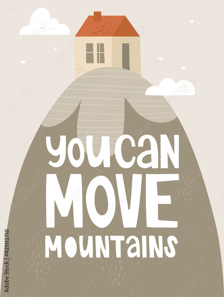 Vector illustration in hand-drawn style and lettering. Mountain, a ...