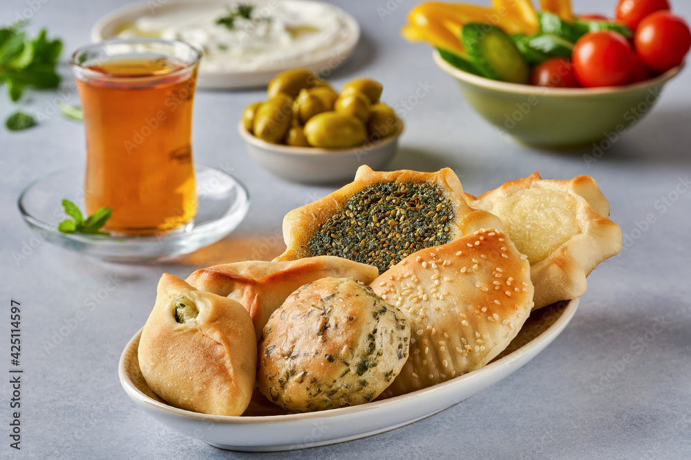 Fotografia do Stock: Middle eastern, arabic breakfast with traditional ...