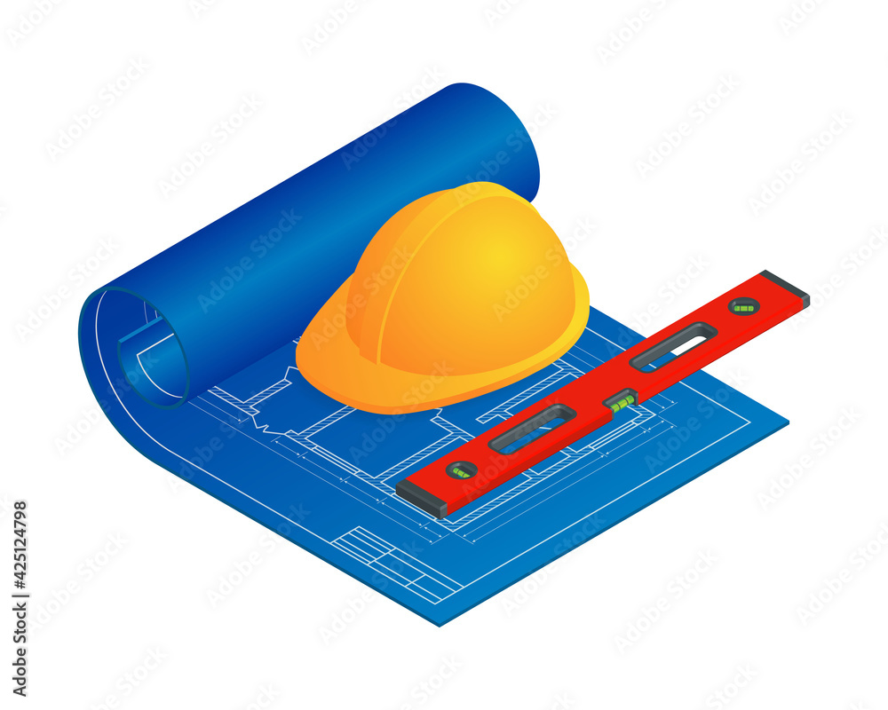 Isometric vector illustration blueprint floor plan the house, bubble ...