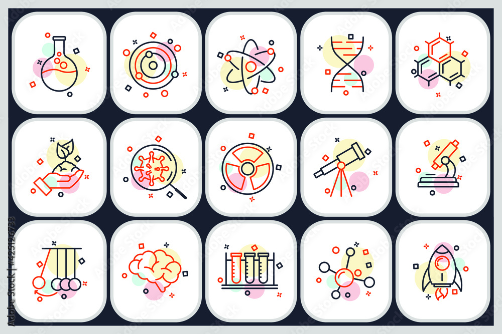 Set of Science elements icon. Science pack symbol template for graphic ...
