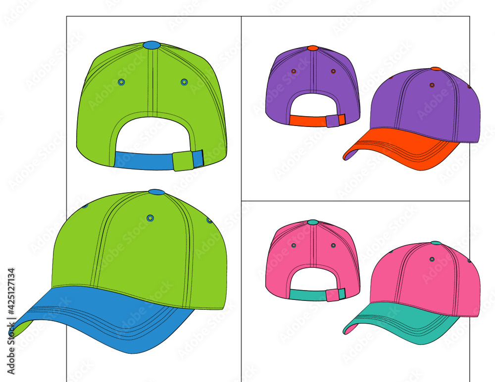 Customizable Fashion Baseball Cap Vector Illustration, Baseball Cap Hat ...