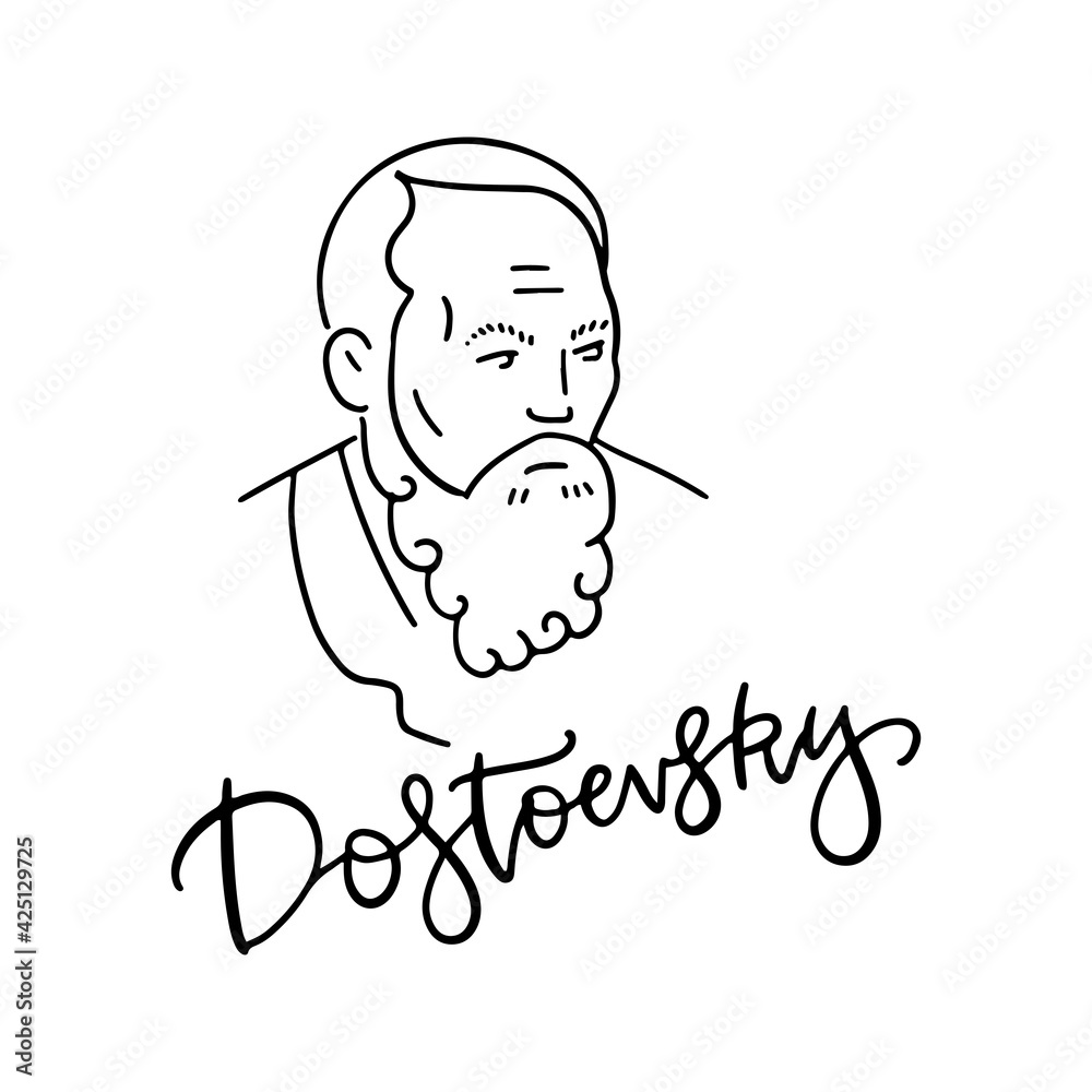 Fedor M. Dostoevsky linear sketch portrait isolated on white background ...