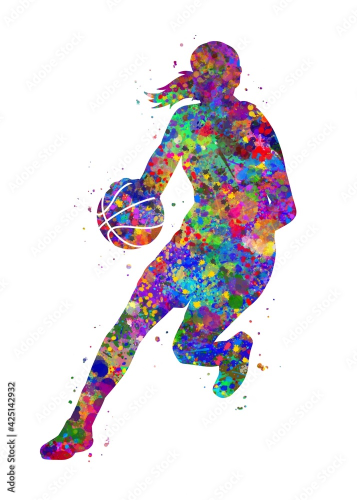 Basketball player girl watercolor art, abstract painting. sport art ...