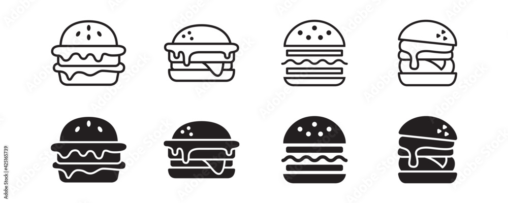 Burger, hamburger, beefburger, cheeseburger icon set. Vector graphic ...