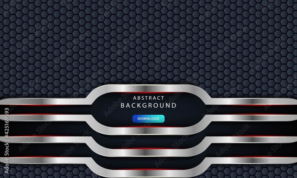 Black abstract overlap background vector. Realistic overlap layer on hexagon pattern background ...