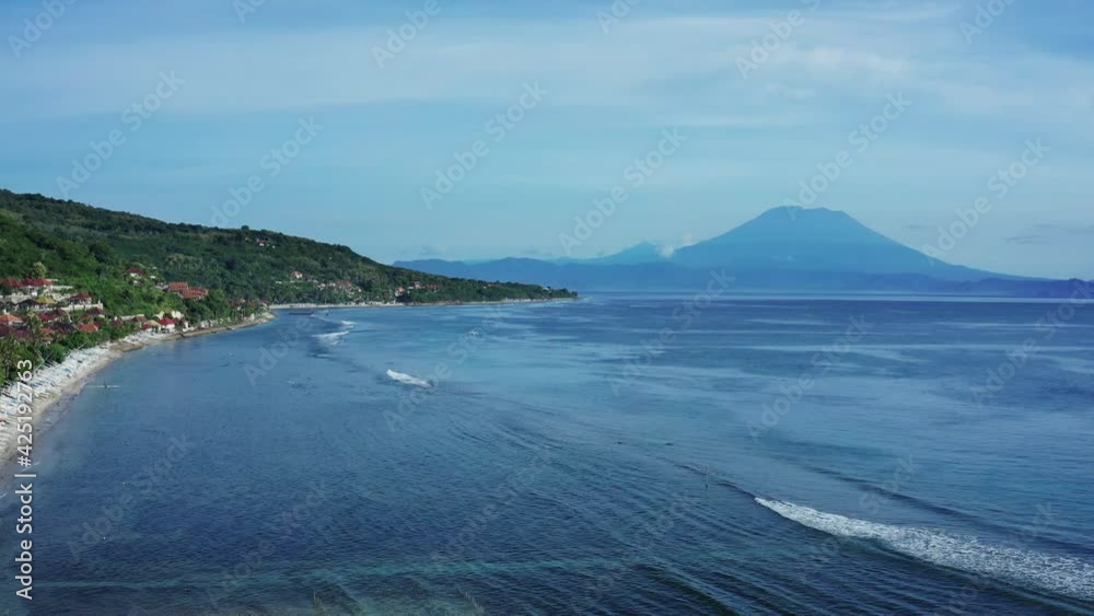 Aerial drone view of the shoreline of the secluded island of Nusa ...
