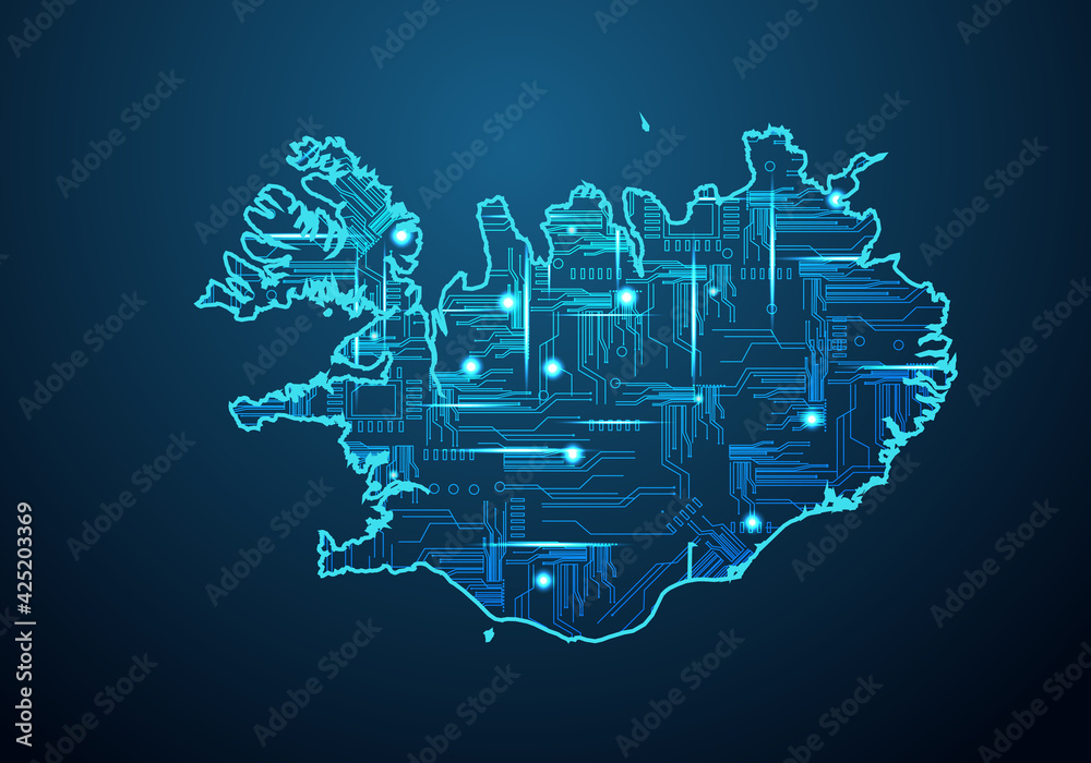 Abstract futuristic map of iceland. Circuit Board Design Electric of ...