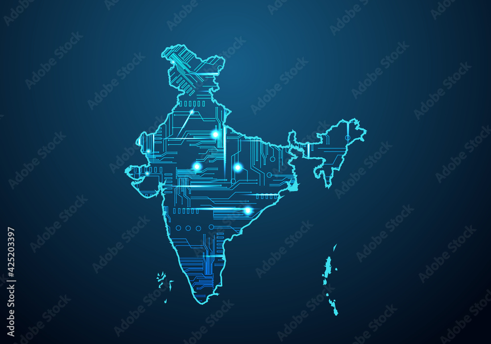 Abstract futuristic map of india. Circuit Board Design Electric of the ...