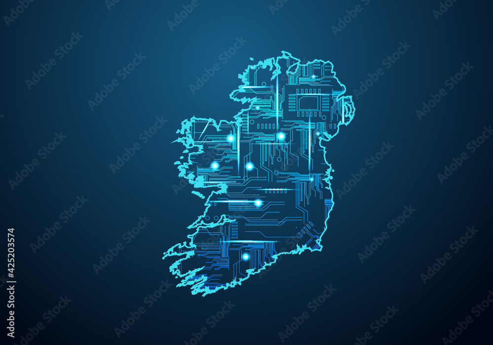 Abstract futuristic map of ireland. Circuit Board Design Electric of ...