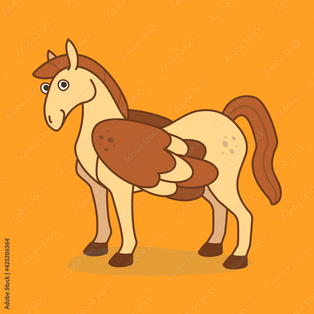 Fantasy cartoon illustration with pegasus character for paper design ...