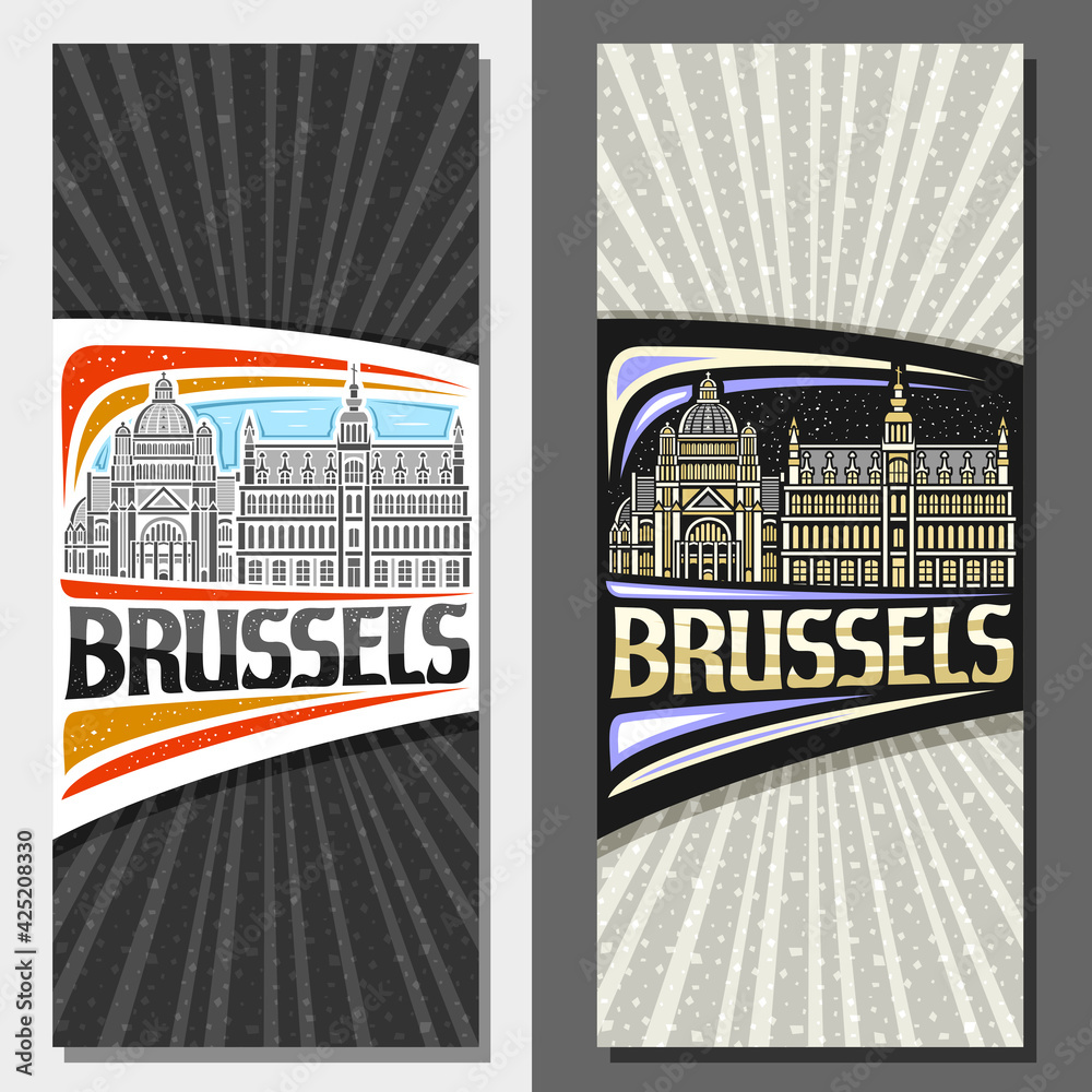 Vector vertical layouts for Brussels, decorative leaflet with outline ...